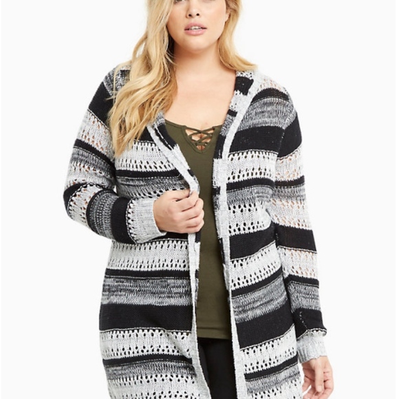 torrid | Sweaters | Euc Torrid Open Stitch Striped Hooded Cardigan ...